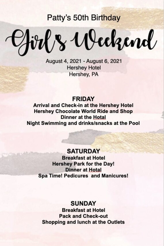 Girl s Weekend Itinerary Template digital Schedule instant Etsy UK