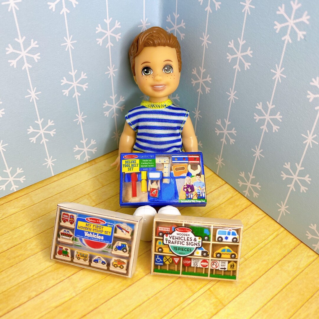 Set of 3 Mini Melissa & Doug Play Tools, Cars, and Stamps Toy Set for ...