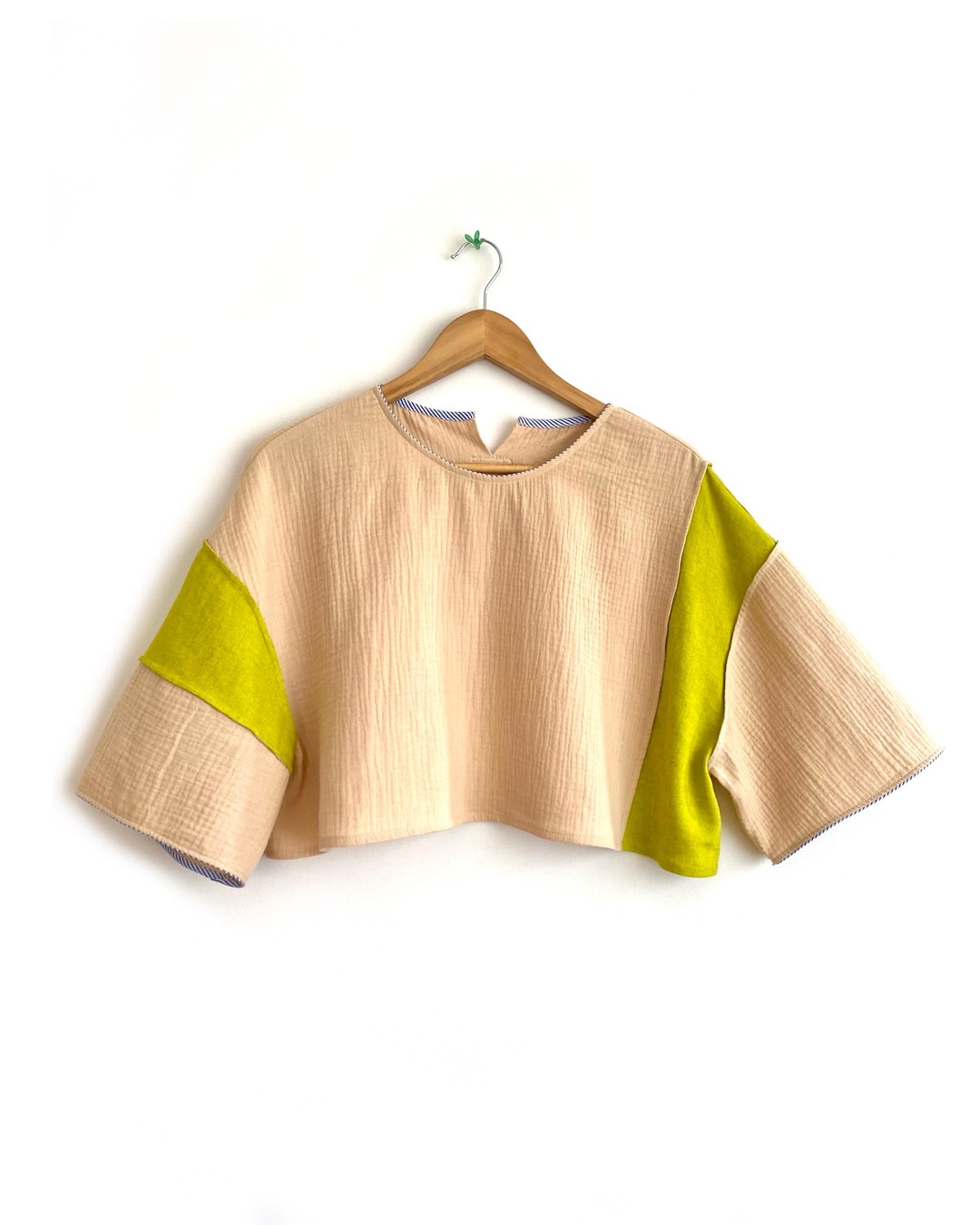 Pale Peach Muslin & Lime Linen Blend Cropped Top - Etsy