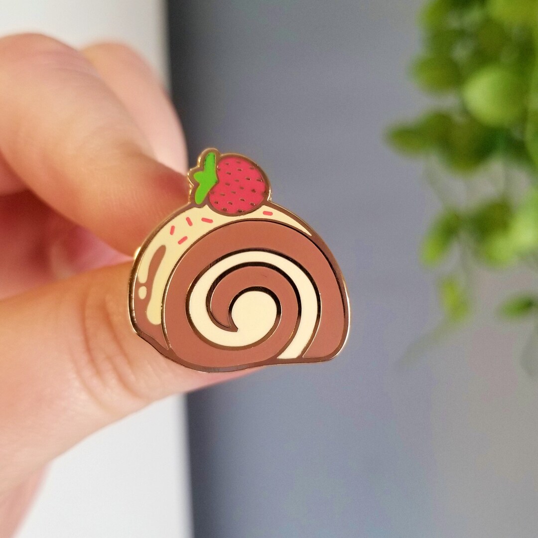 Kawaii Hard Enamel Pins - Strawberry Cake Roll - Choco Cake - Vanilla ...