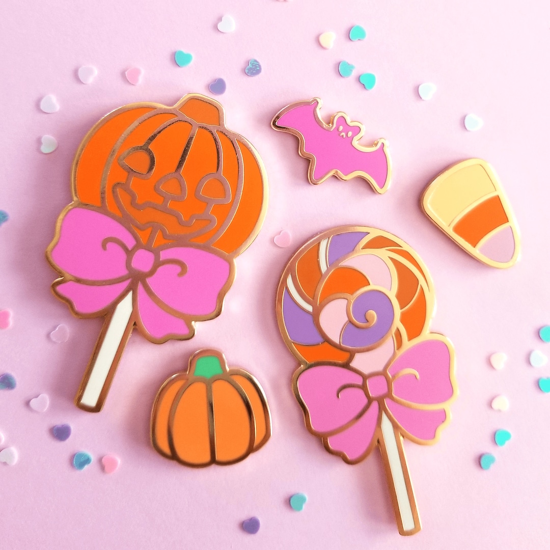 Halloween Enamel Pins Spooky Candy Pin Set Lollipops and - Etsy