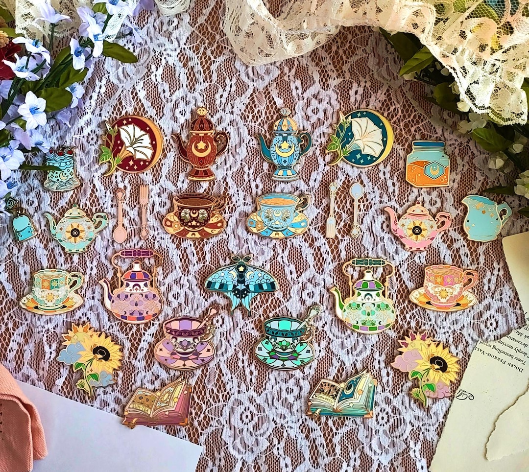 Enchanted Evening Tea Enamel Pin Set | Celestial Tea Cups | Moon ...