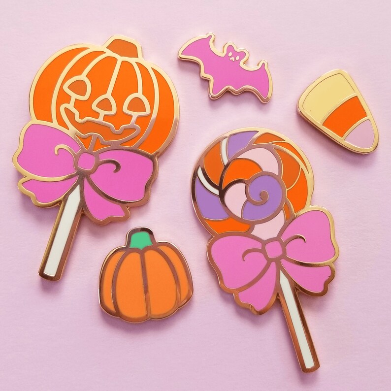 Halloween Enamel Pins Spooky Candy Pin Set Lollipops and - Etsy