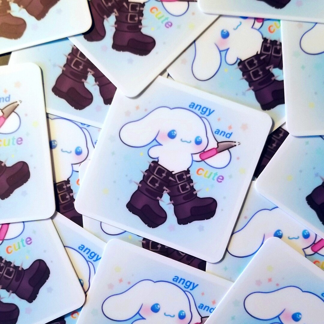 Angy Bunny Square Sticker Kawaii Sticker Square Sticker 3in X 3in ...