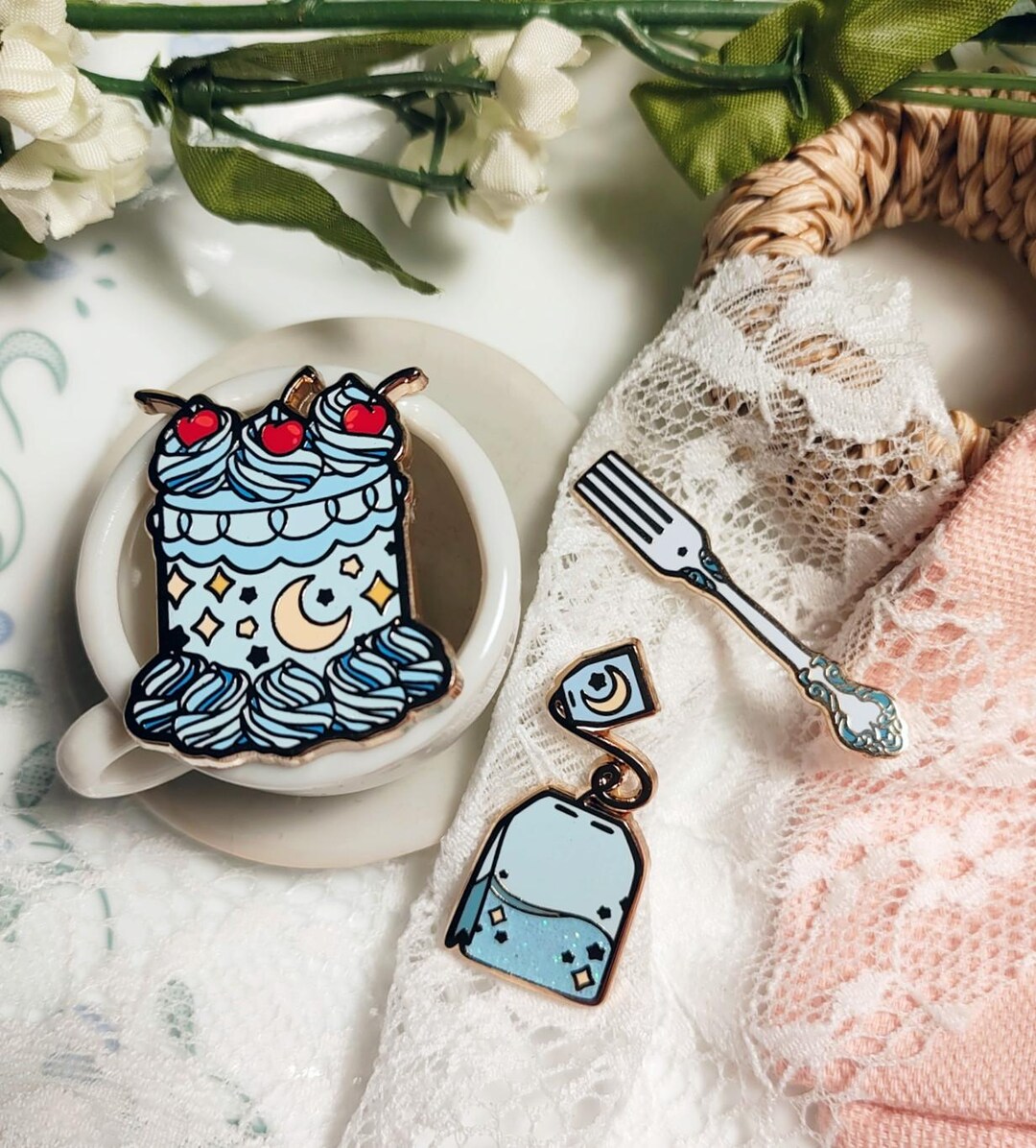 Enchanted Evening Tea Enamel Pin Set | Celestial Kawaii Pins - Etsy