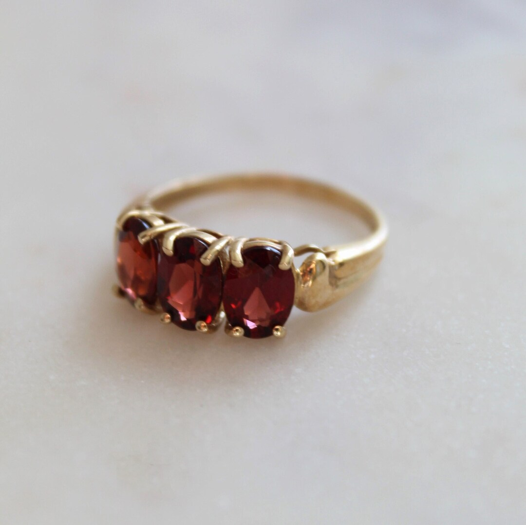 Garnet Ring 10K Gold Vintage Hallmarked Oval Multi Stone Dainty ...