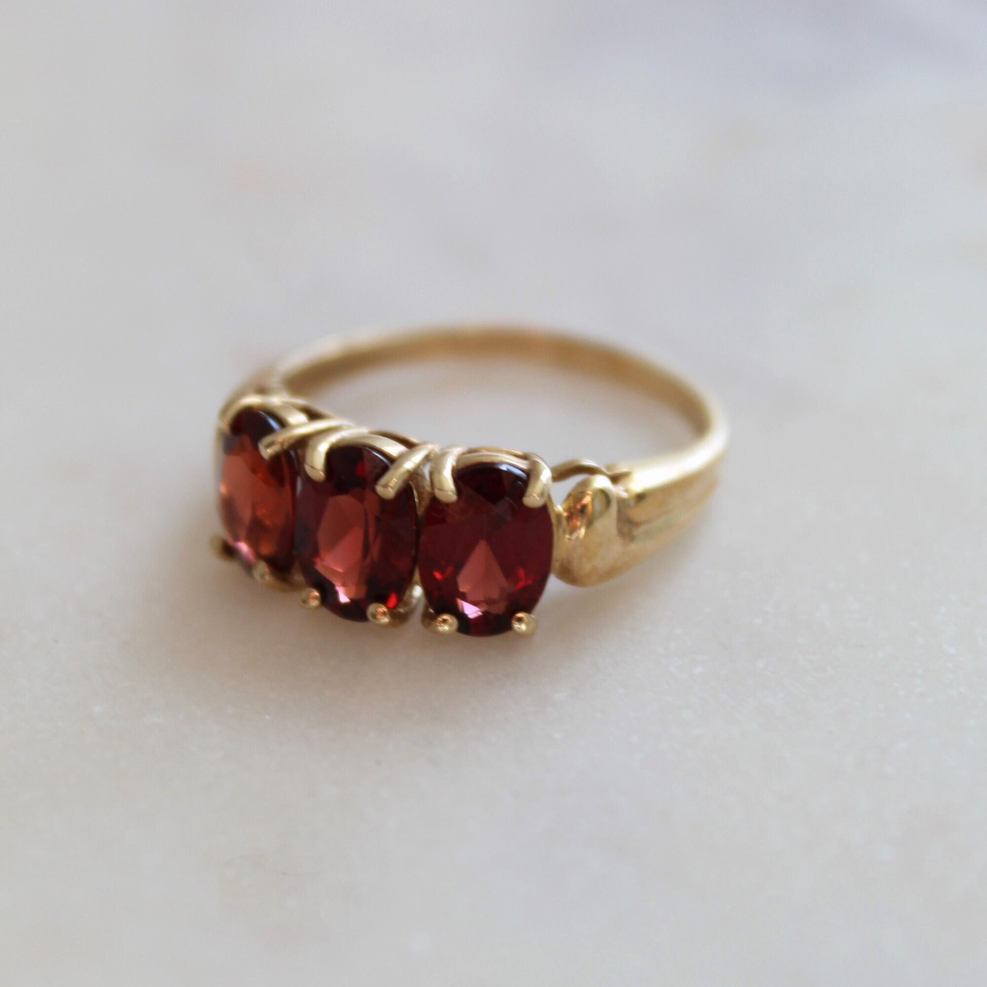 Garnet Ring 10K Gold Vintage Hallmarked Oval Multi Stone Dainty ...