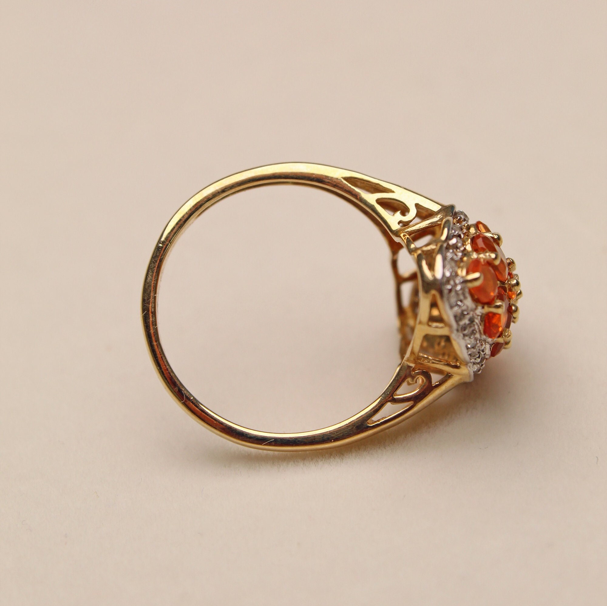 Citrine Ring 10K Gold Diamonds Vintage Rings Gemstone Floral Flower ...