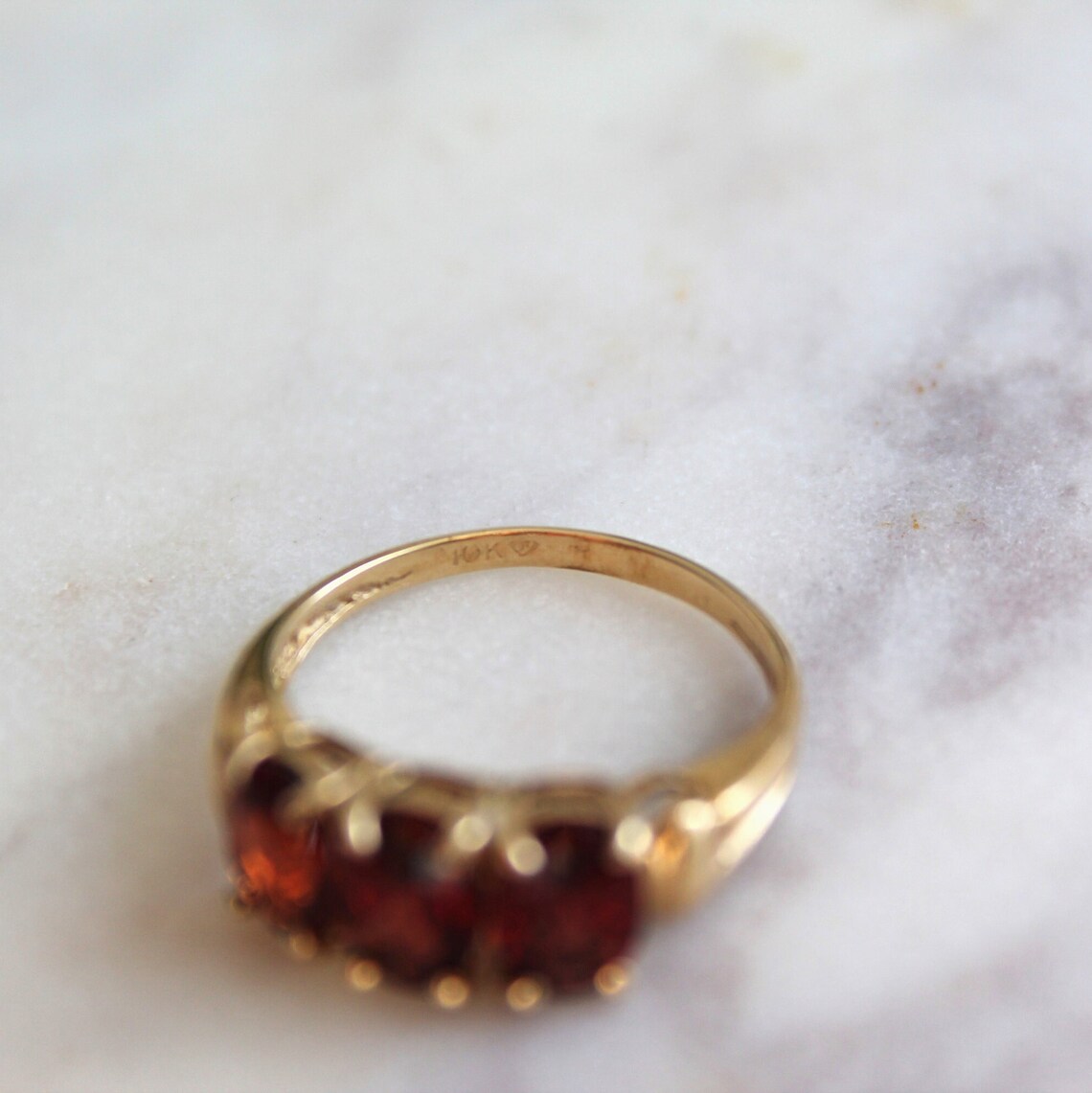 Garnet Ring 10K Gold Vintage Hallmarked Oval Multi Stone Dainty ...