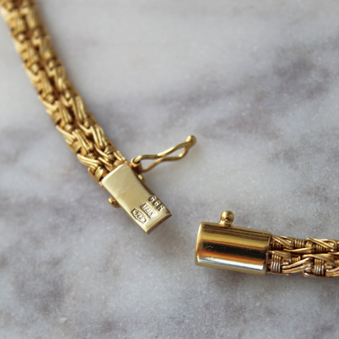 18K Woven Gold Choker Necklace Italian Vintage Jewelry High Karat ...