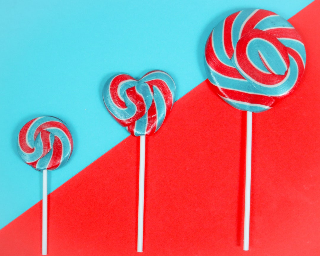 Red & Blue Lollipops Large Swirly Love Heart Lollies Lolly Rock Candy ...