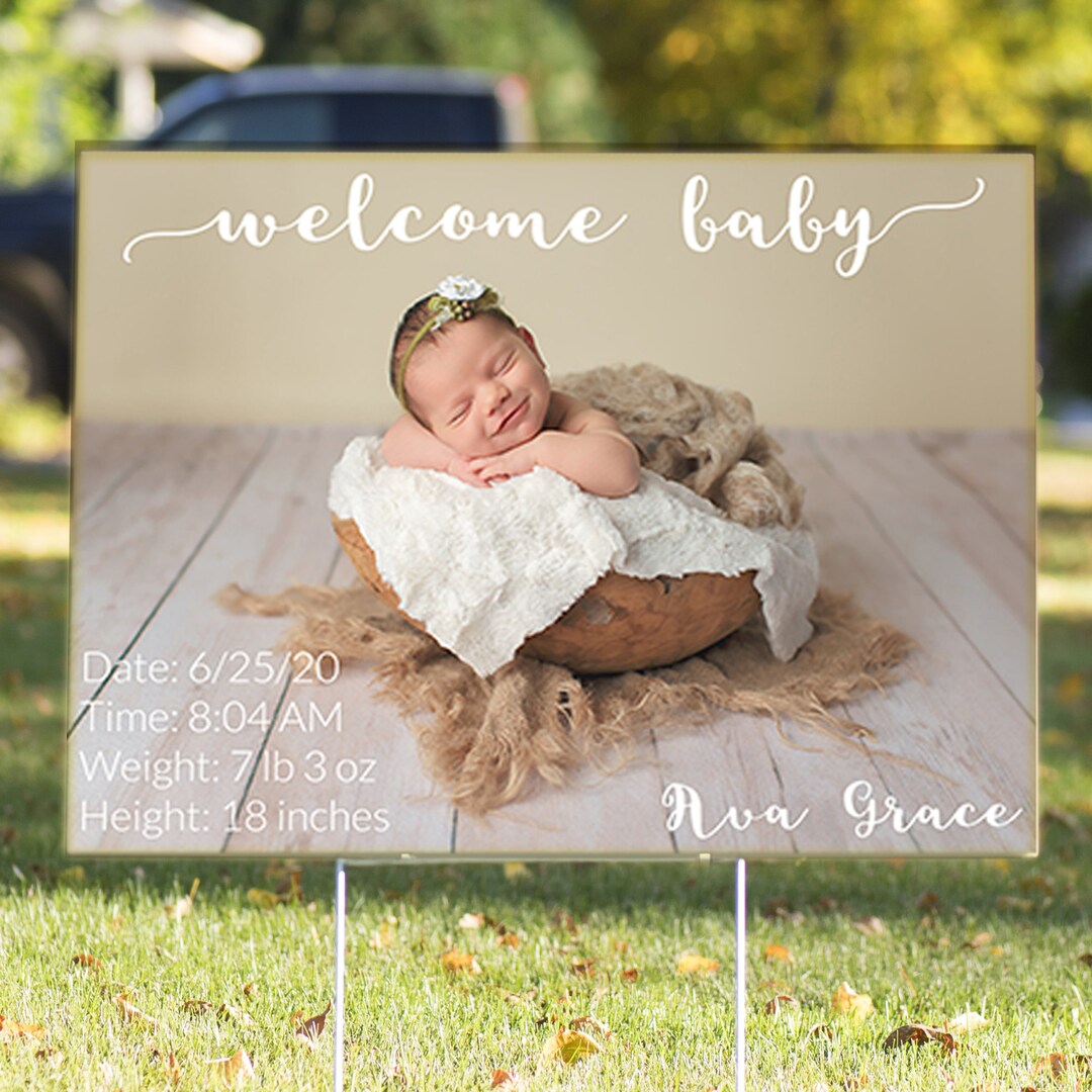 Personalized "welcome Baby" With Photo Yard Sign | 18" X 24" Birth ...