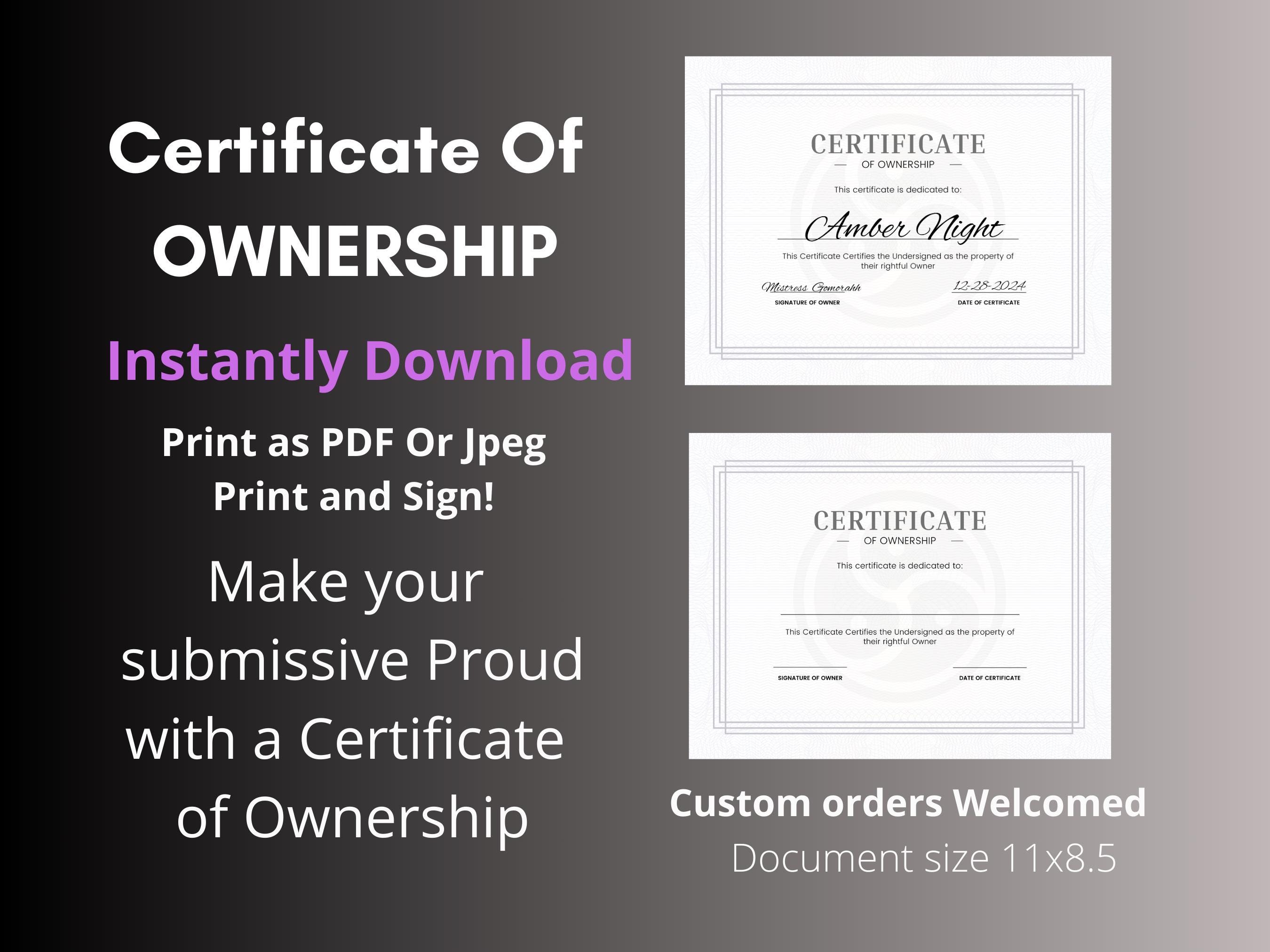 Printable BDSM Certificate of Ownership, for Submissive in Training ...