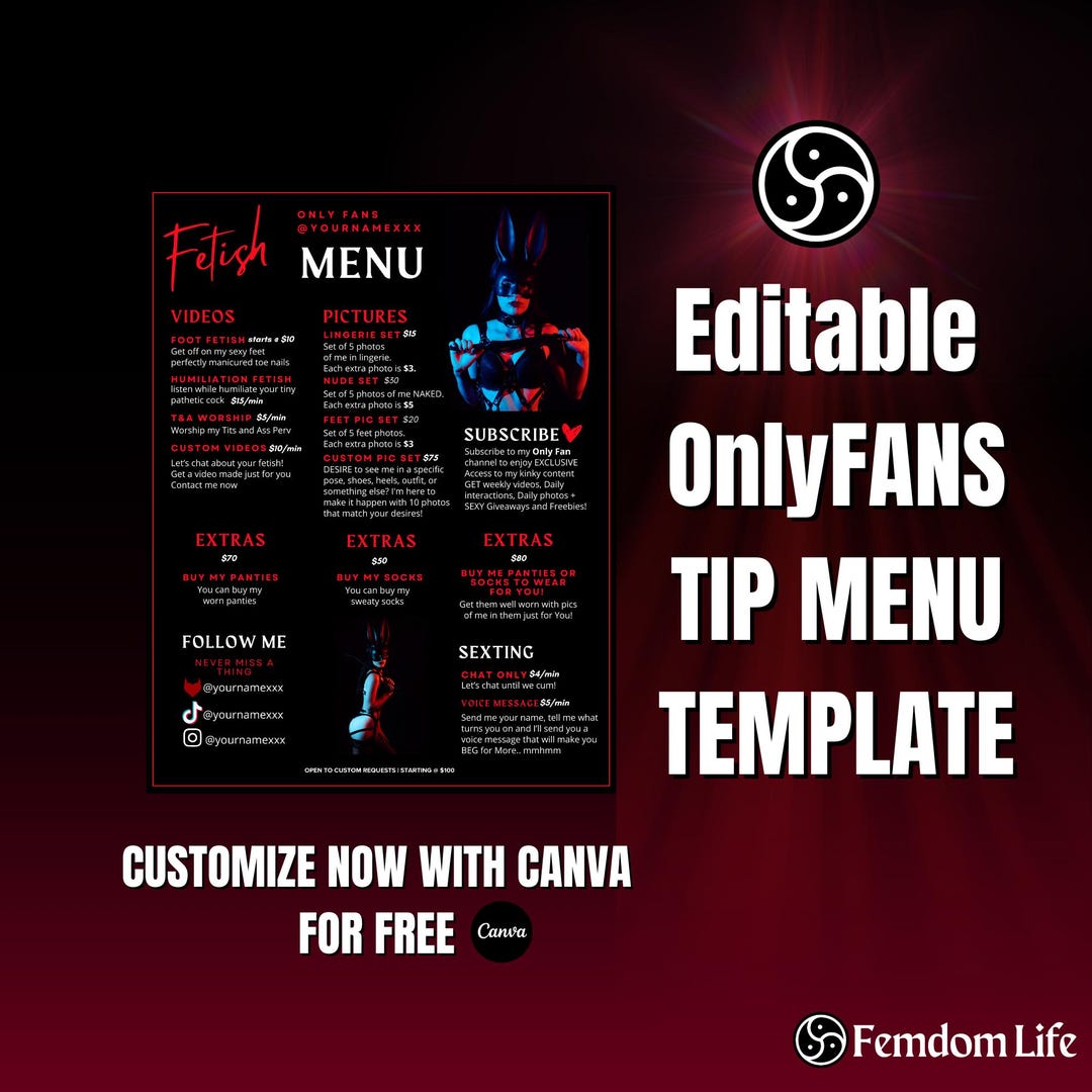 Editable Onlyfans Tip Menu Template, Hot Red Design (canva Template) - Etsy