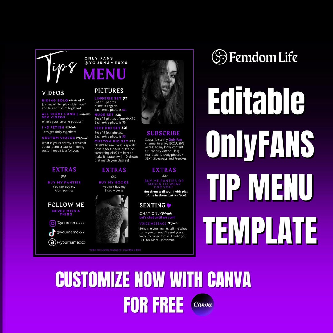 Onlyfans Digital Templates, Onlyfans Editable Tip Menu, Only Fans Tip ...