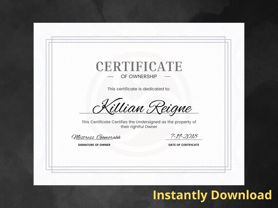 Printable BDSM Certificate of Ownership for Submissive in - Etsy Canada