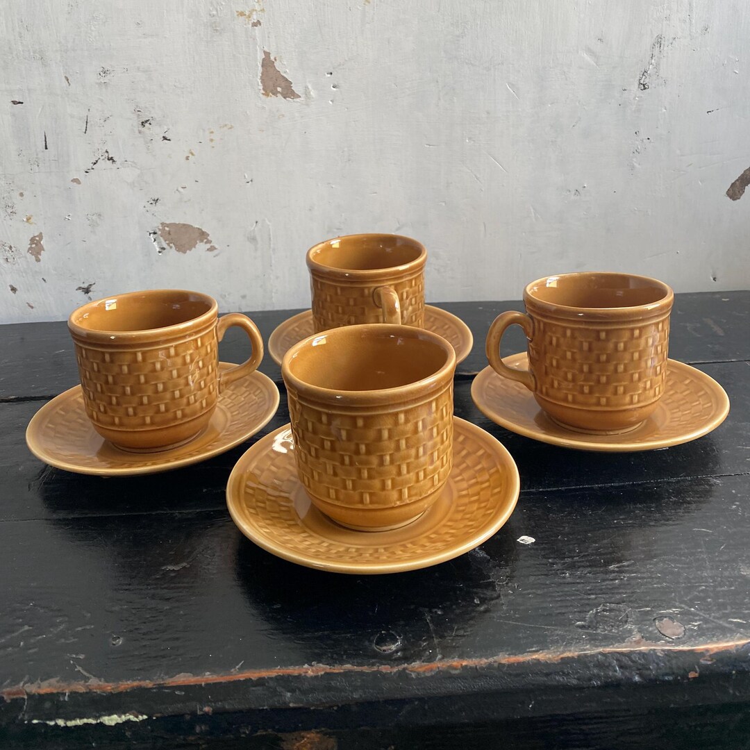 Vintage Tams Ware Ceramic Retro Basket Weave Set of 4 Tea Coffee Cups ...