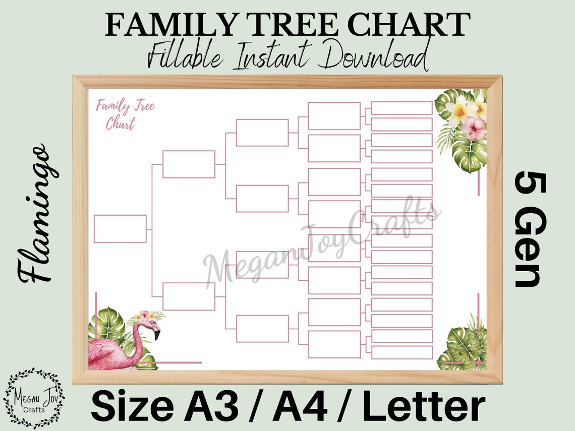 Family Tree Chart, 5 Generations, Fillable Instant Download, Genealogy ...