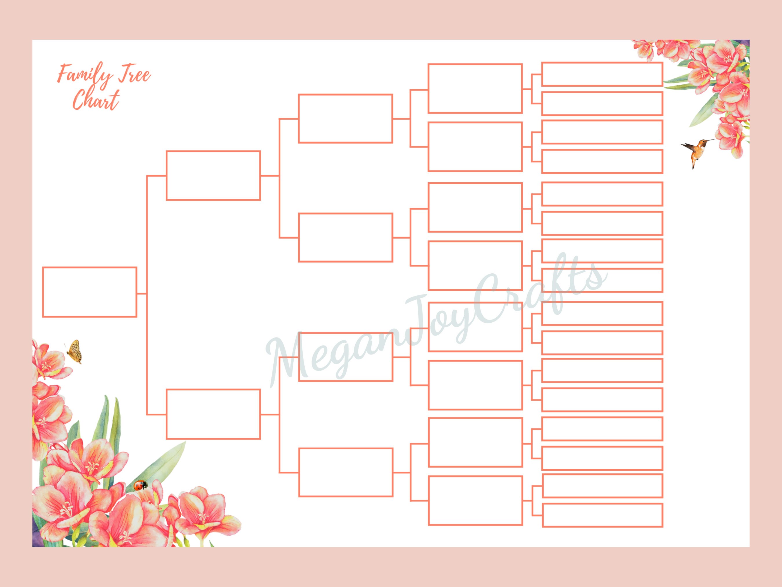 Family Tree Chart, 5 Generations, Fillable Instant Download, Genealogy ...