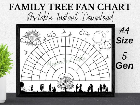 Family Tree Fan Chart Template 5 Generations Printable - Etsy