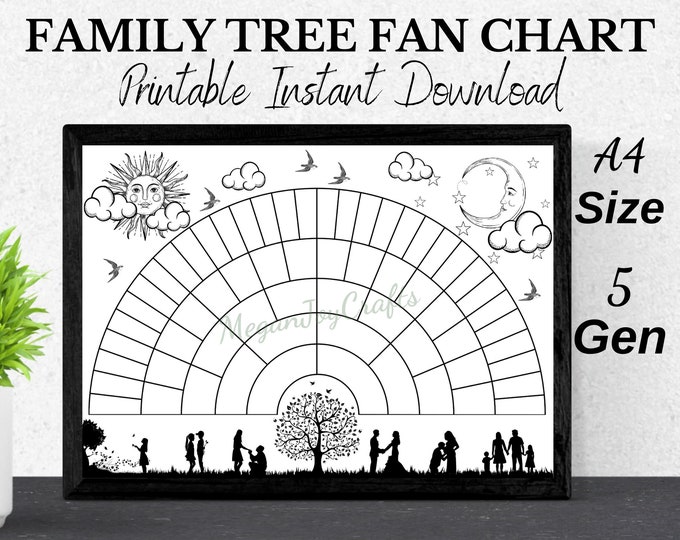 Family Tree Fan Chart Ancestry Map Genealogy Template 6 Generation ...