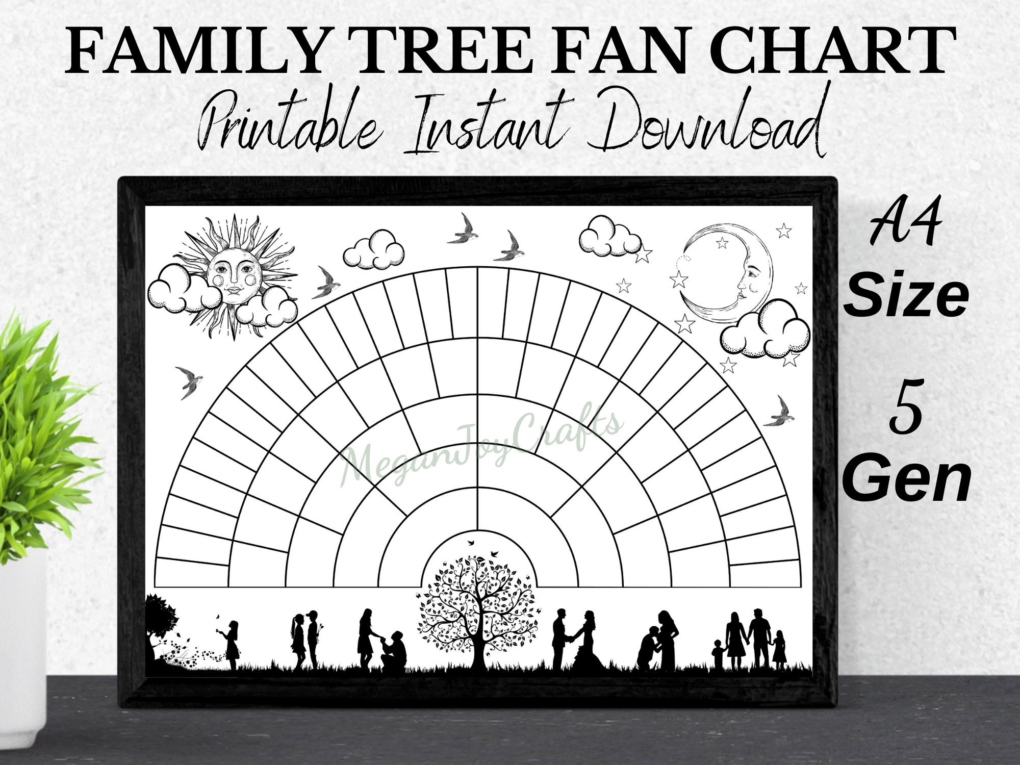 Family Tree Fan Chart Template, 5 Generations, Printable Download ...