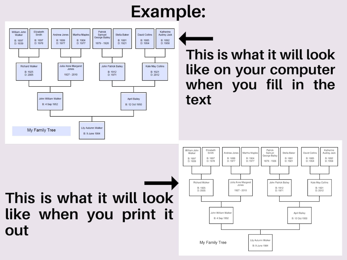 Family Tree Template, Fillable PDF Instant Download, Genealogy Template ...