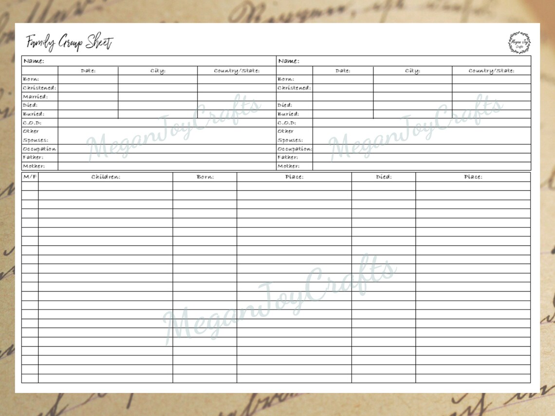 2 Spouses/partners Family Group Sheet 22 Children Fillable - Etsy
