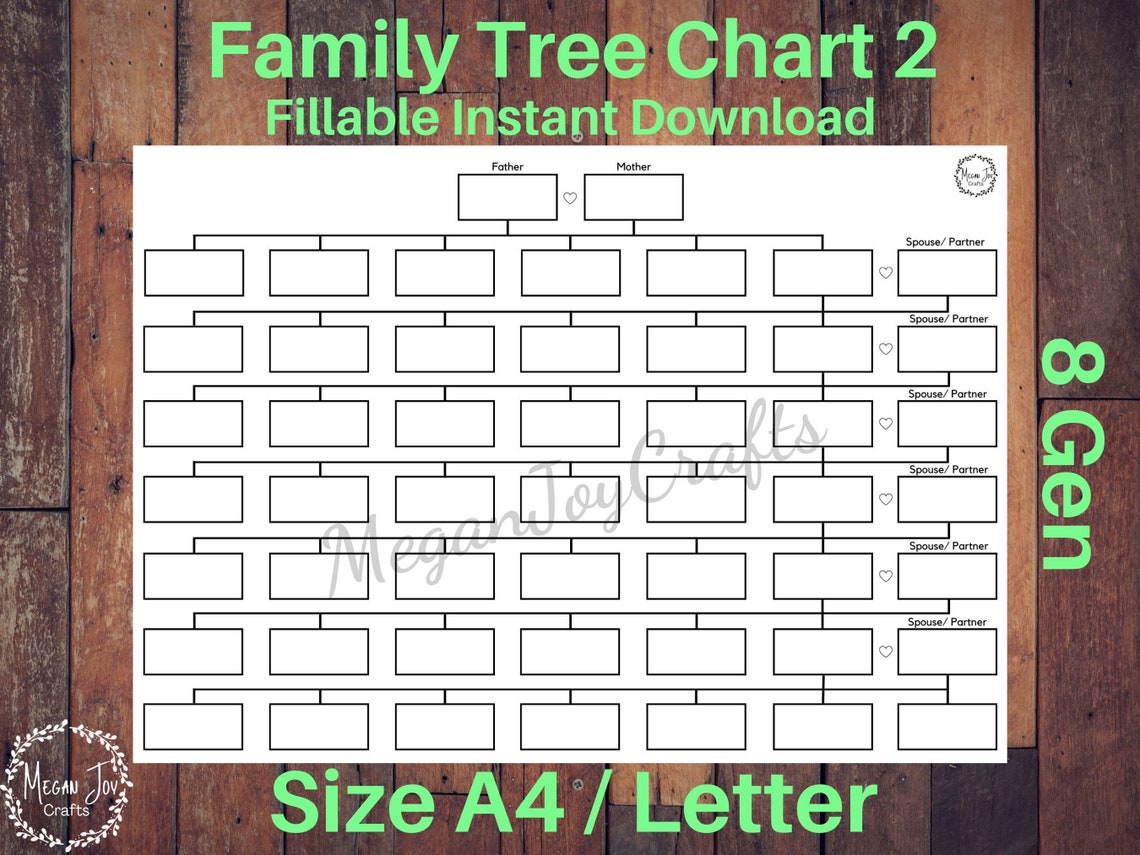 8 Generation Family Tree Template Fillable Instant Download - Etsy UK