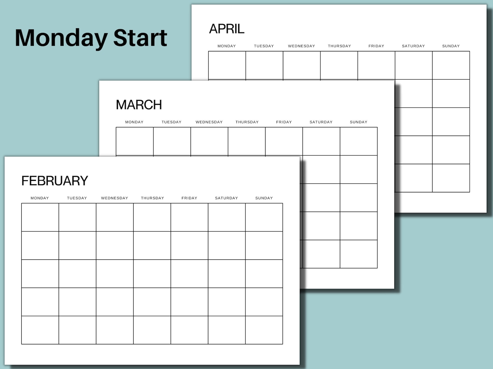 Monthly Calendar Printable Minimalist Unnumbered Blank - Etsy