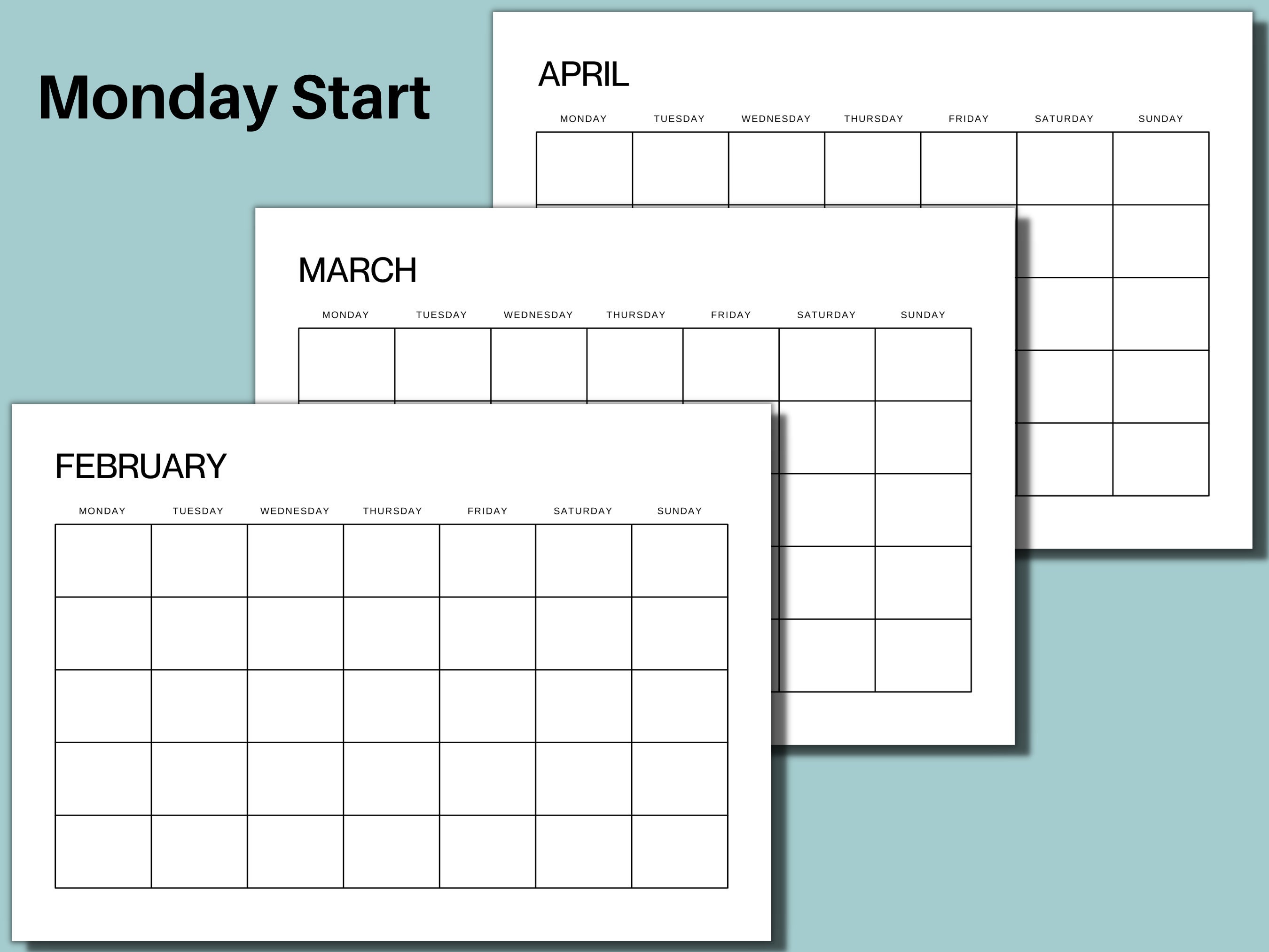 Monthly Calendar Printable Minimalist Unnumbered Blank - Etsy