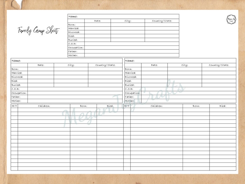 3 Spouses/partners Family Group Sheet, 32 Children, Fillable Instant ...