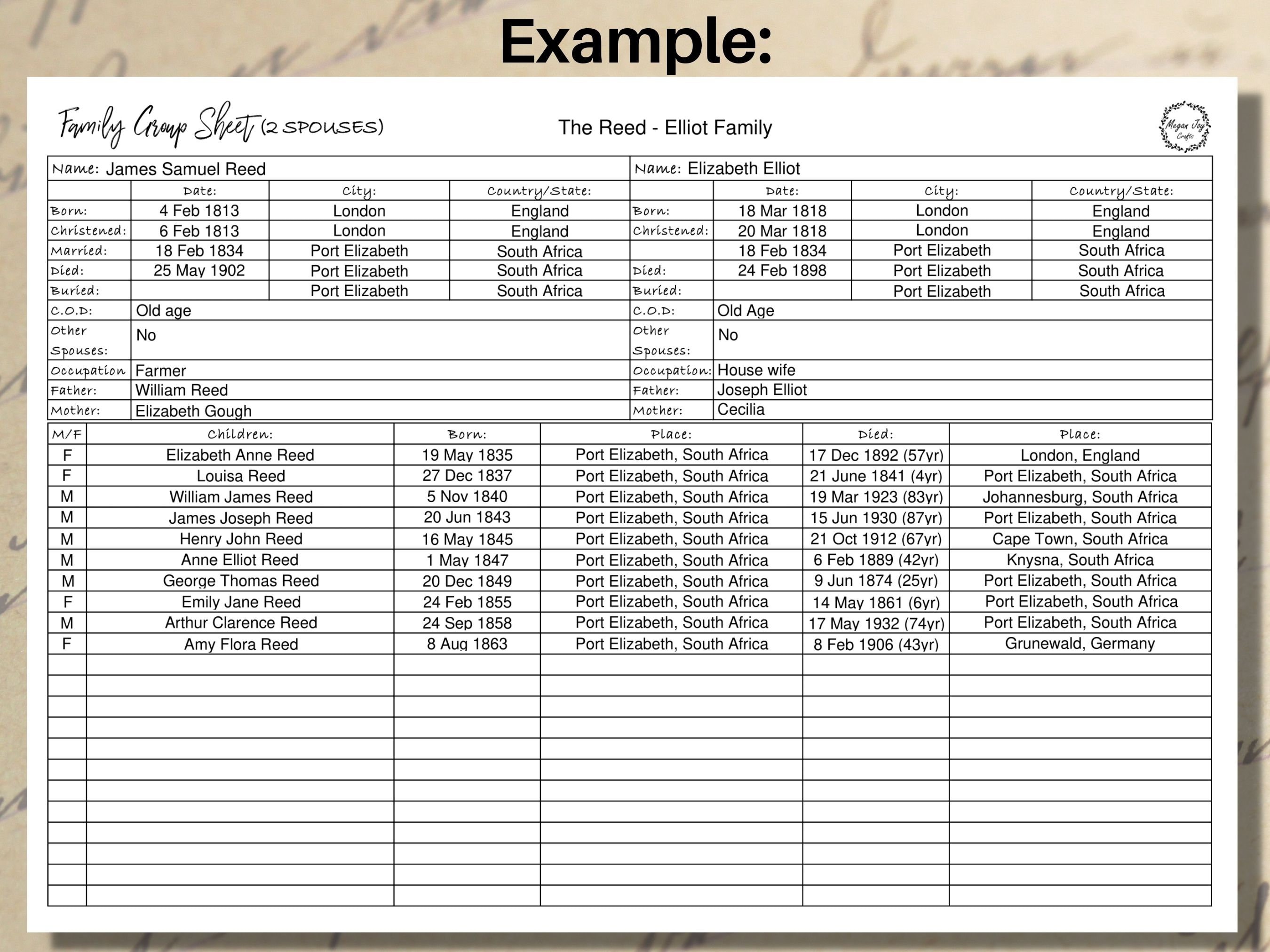 2 Spouses/partners Family Group Sheet, 22 Children, Fillable Pdf ...