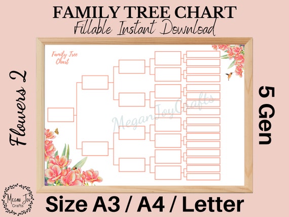 Family Tree Chart 5 Generations Fillable Instant Download | Etsy