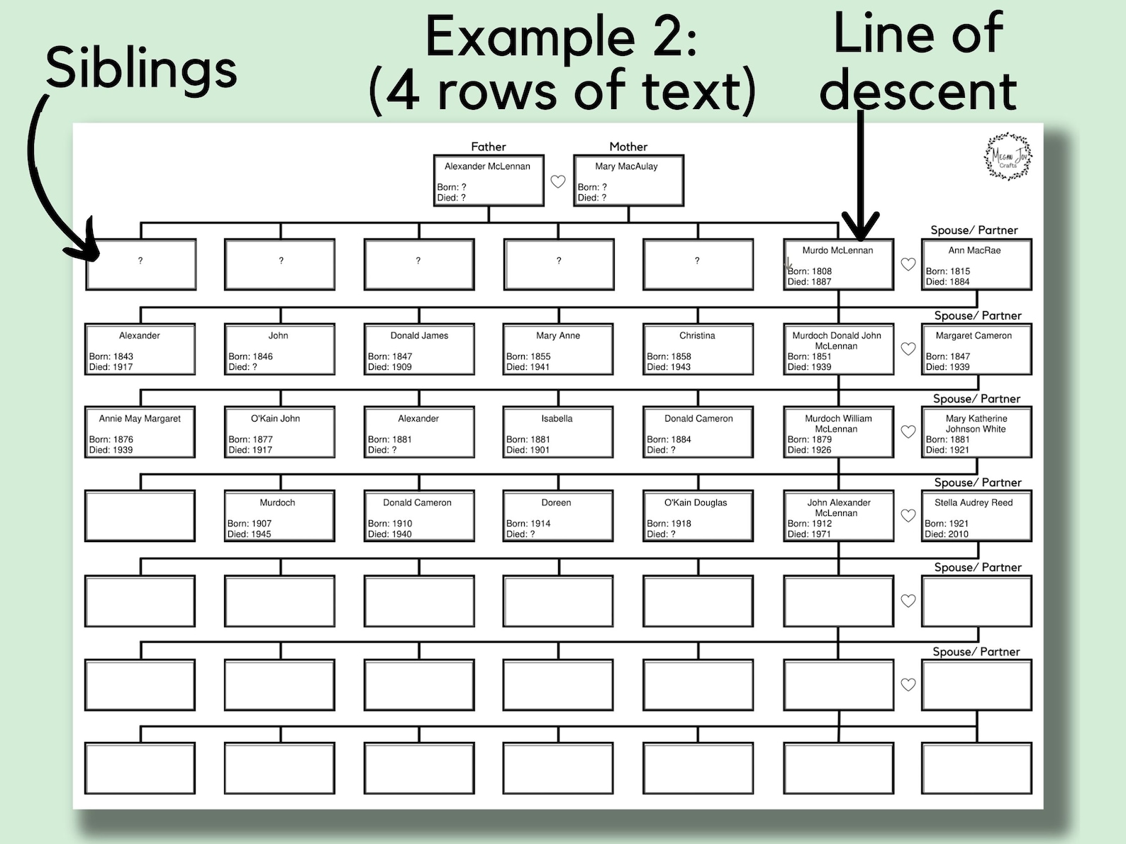 8 Generation Family Tree Template, Fillable PDF Instant Download ...