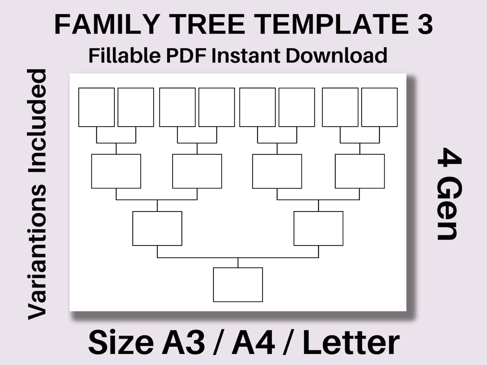 Family Tree Template, Fillable PDF Instant Download, Genealogy Template ...