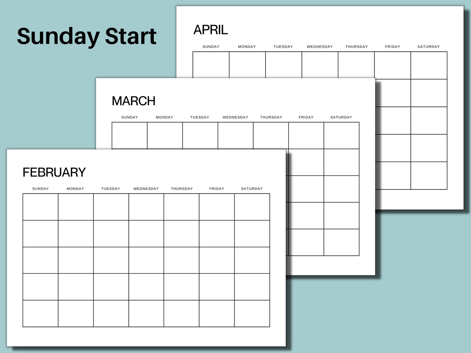 Monthly Calendar Printable Minimalist Unnumbered Blank - Etsy