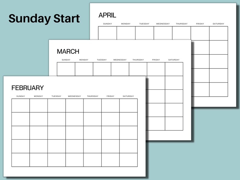 Monthly Calendar Printable Minimalist Unnumbered Blank - Etsy