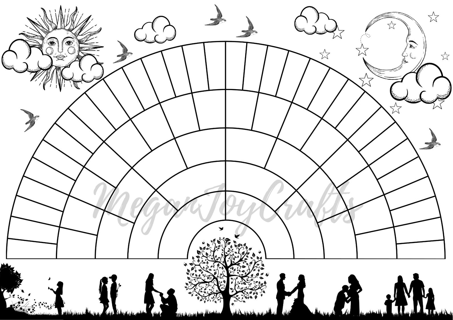Family Tree Fan Chart Template 5 Generations Printable Download 