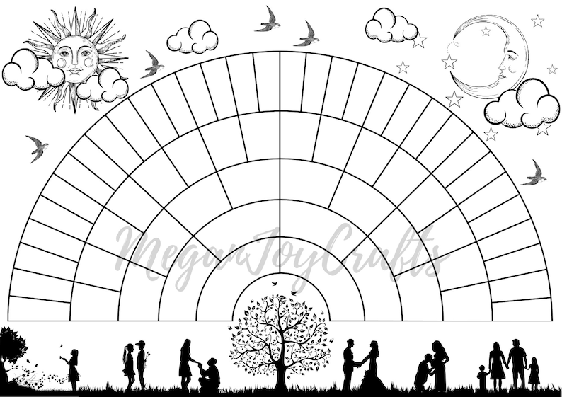 Family Tree Fan Chart Template, 5 Generations, Printable Download ...