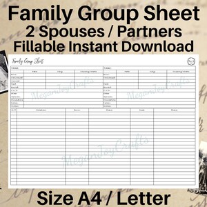 2 Spouses/partners Family Group Sheet 22 Children Fillable - Etsy