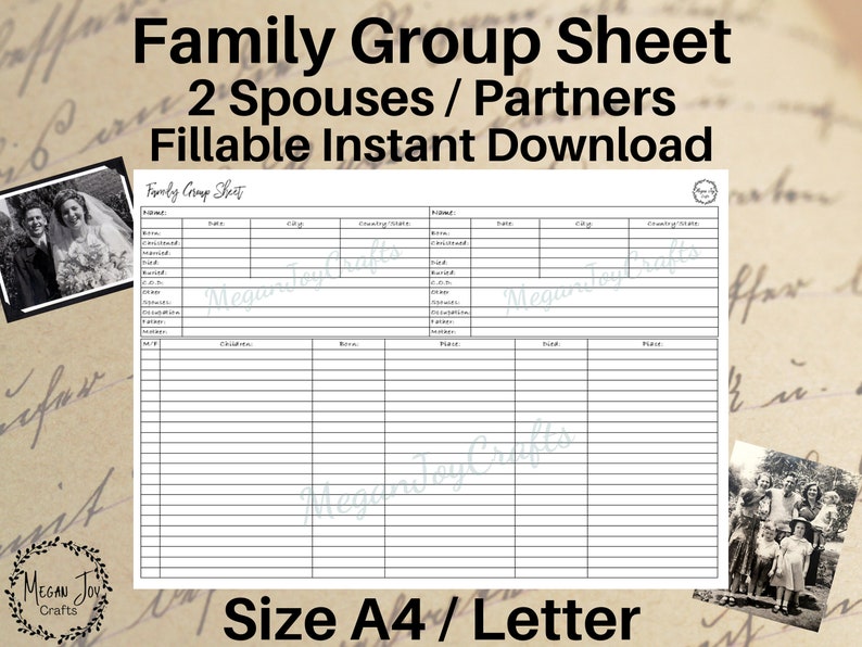 2 Spouses/partners Family Group Sheet 22 Children Fillable - Etsy