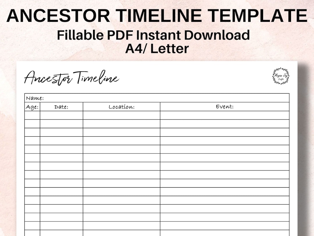 Ancestor Timeline Template, Fillable PDF Instant Download, Genealogy ...