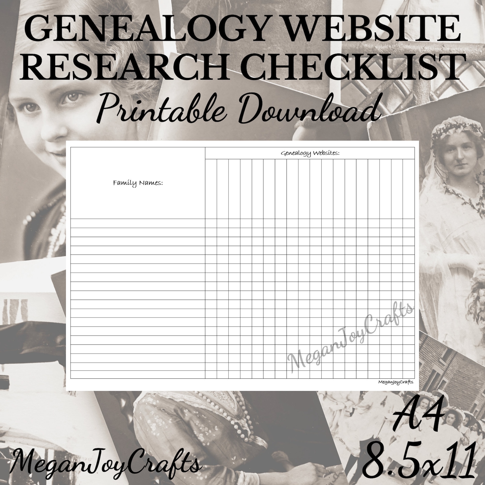 Genealogy Website Research Checklist: Printable, Instant Download ...