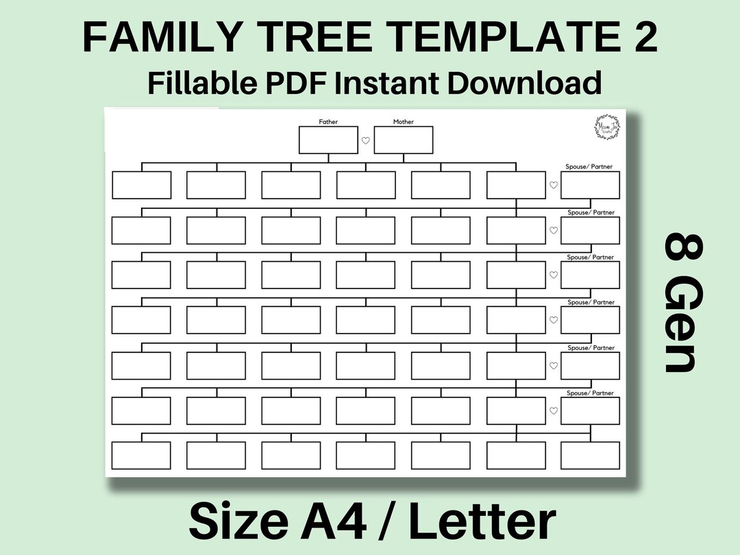 8 Generation Family Tree Template, Fillable PDF Instant Download ...