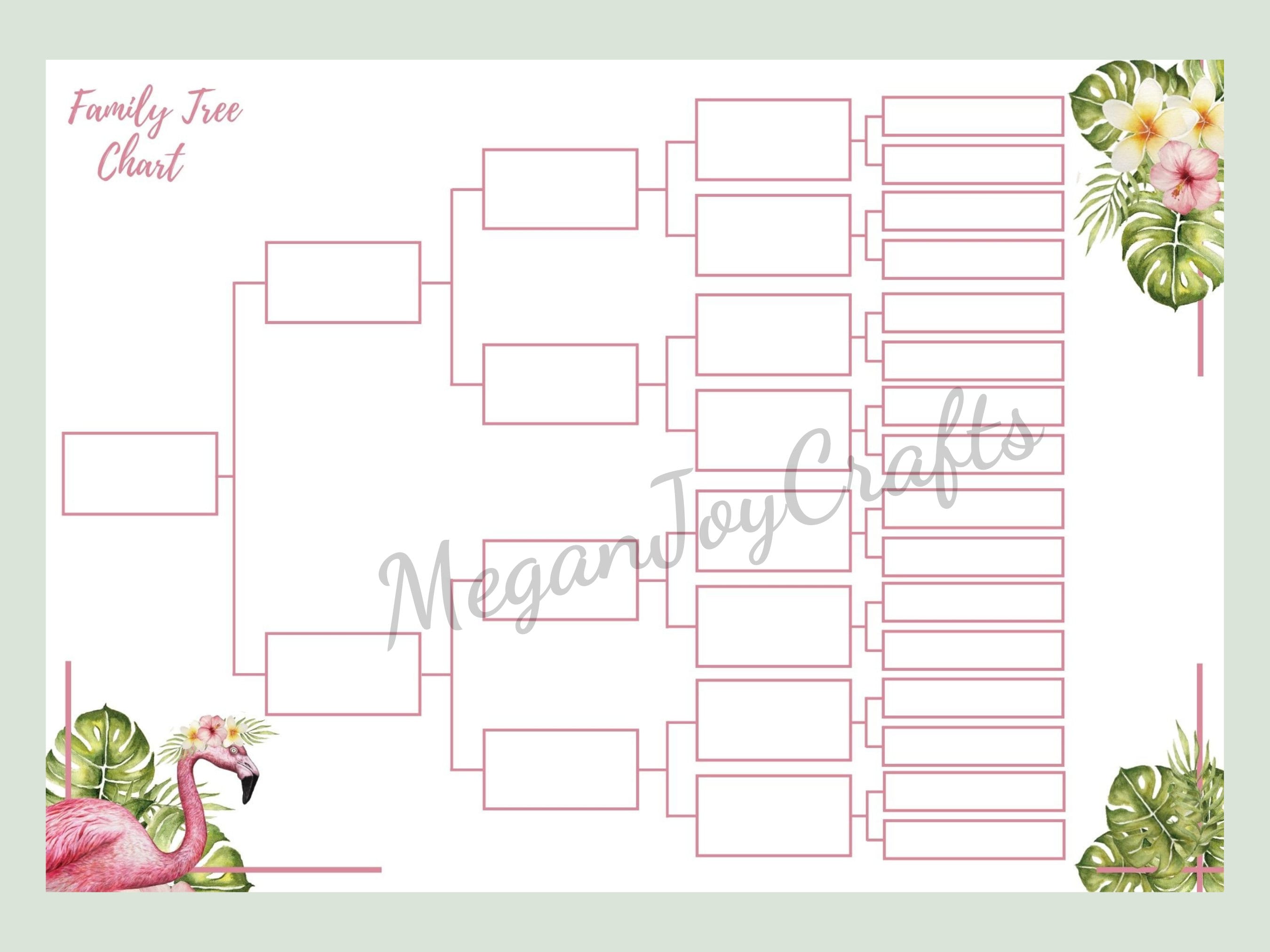 Family Tree Chart, 5 Generations, Fillable Instant Download, Genealogy ...