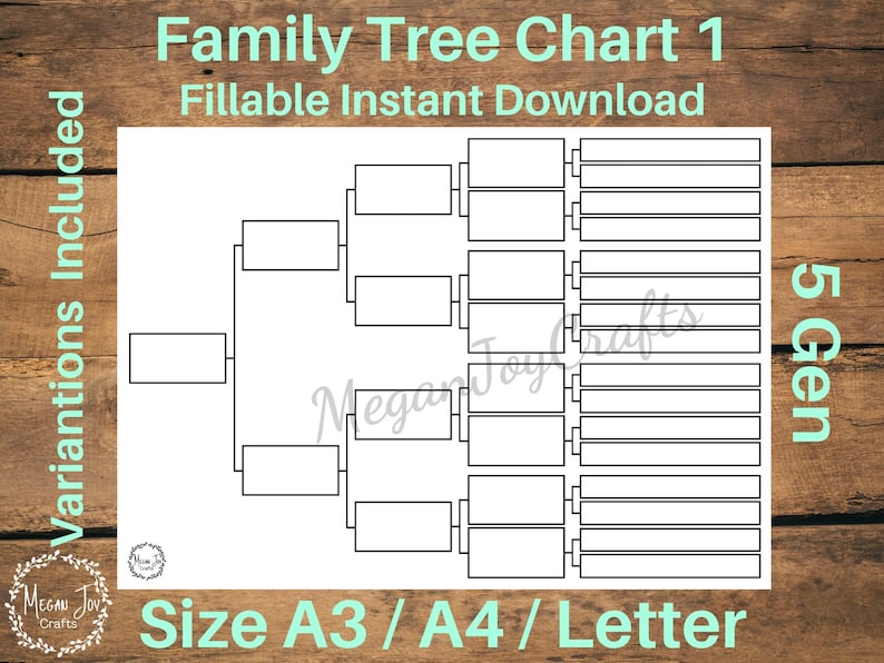 5 Generation Family Tree Template Fillable Instant Download - Etsy