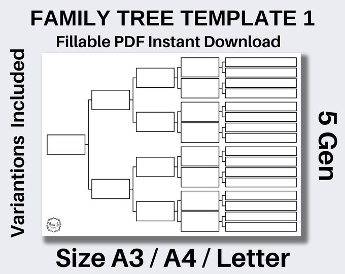 8 Generation Family Tree Template, Fillable PDF Instant Download ...