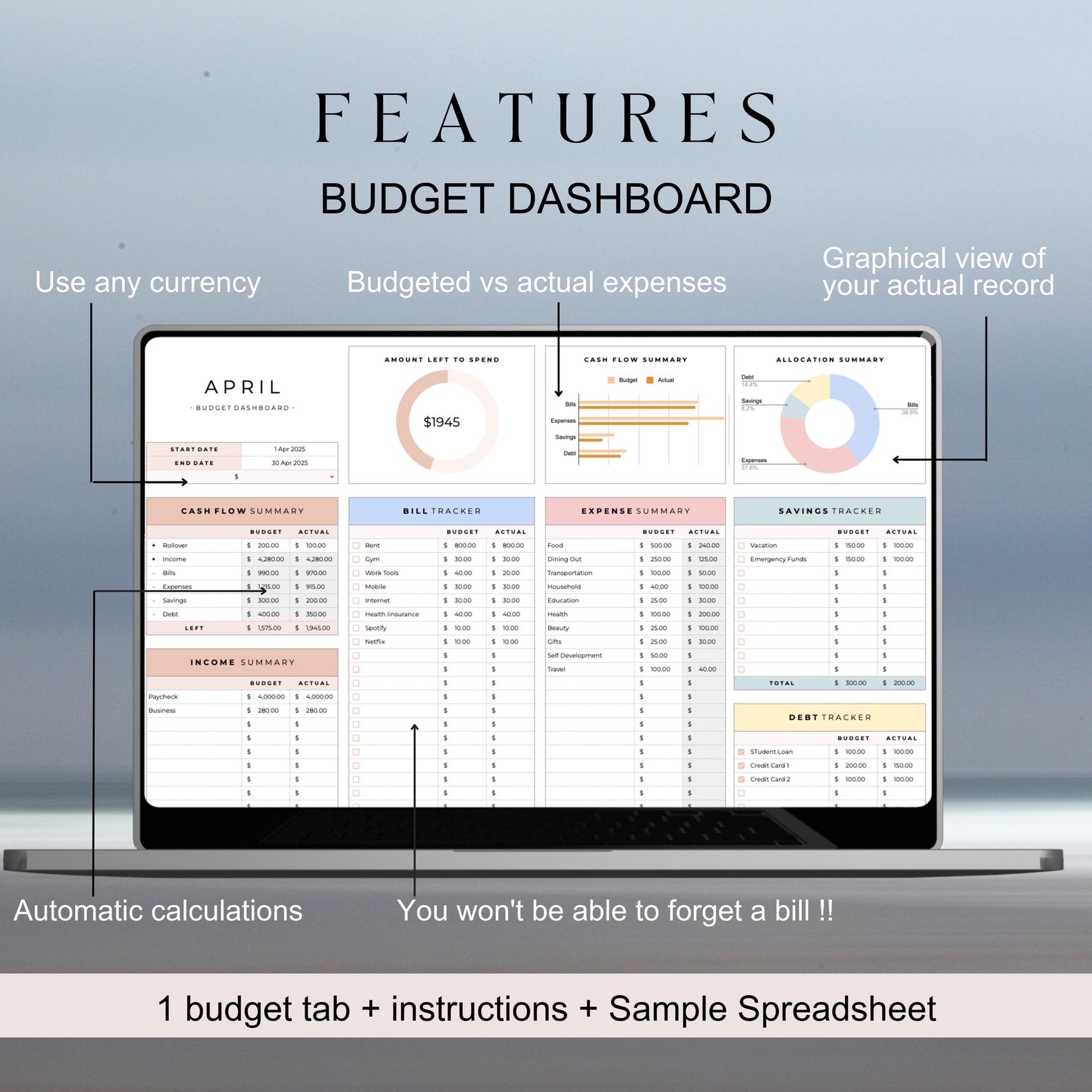 Simple Budget Planner Spreadsheet for Google Sheets,paycheck Budget ...