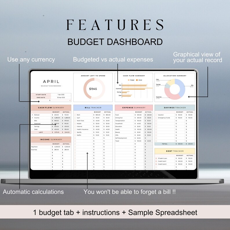 Simple Budget Planner Spreadsheet for Google Sheets,paycheck Budget ...